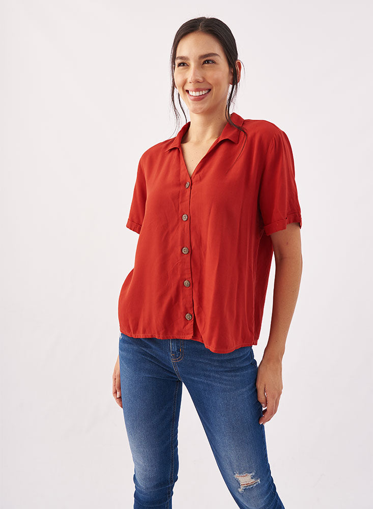 Camisa Mujer Color Terracota – Moft